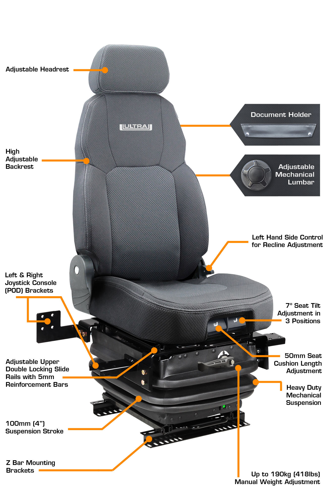 V873 CAT1 Caterpillar C Series Excavators Mechanical Suspension Seat